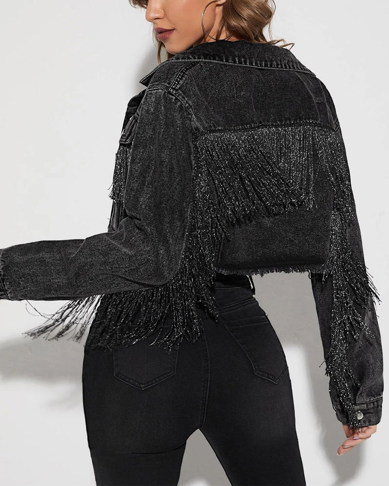 Mariah Crystal Fringe Denim Jacket – Sassy2