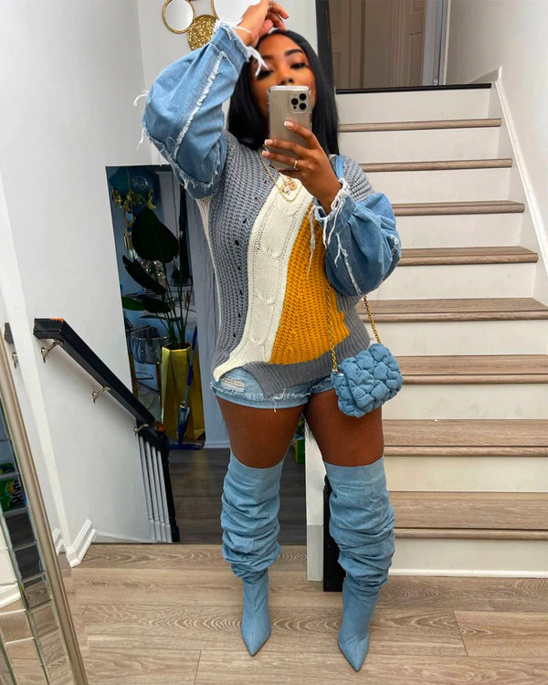 Iconic Denim Sleeve Sweater – Sassy2