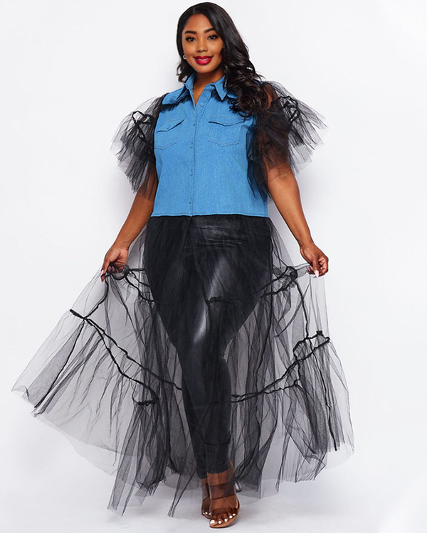 DENIM TULLE TOP – Sassy2