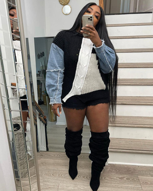 Iconic Denim Sleeve Sweater – Sassy2