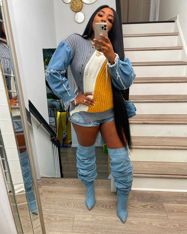 Iconic Denim Sleeve Sweater – Sassy2