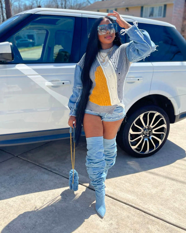 Iconic Denim Sleeve Sweater – Sassy2