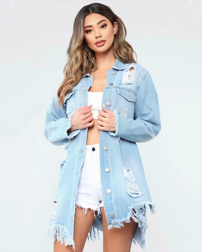 Stylish Rip Denim Jacket – Sassy2