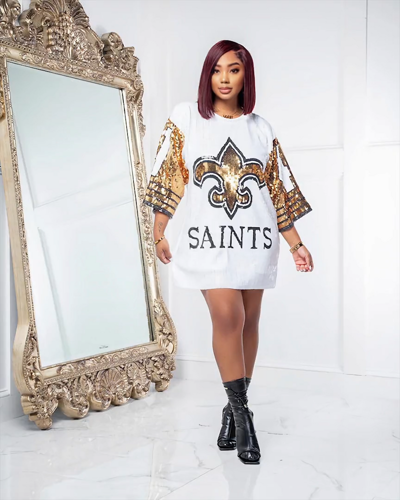 Kamara White & Gold Sequin Party Dress – Sassy2