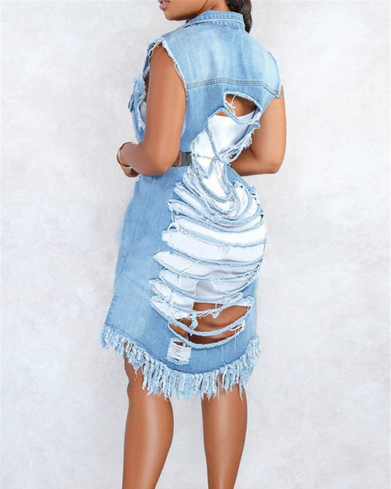 Ripped Denim Vest – Sassy2