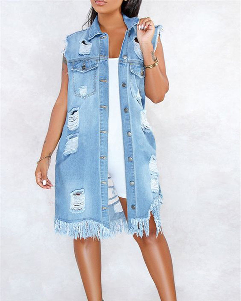 Ripped Denim Vest – Sassy2