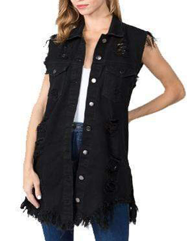Ripped Denim Vest – Sassy2
